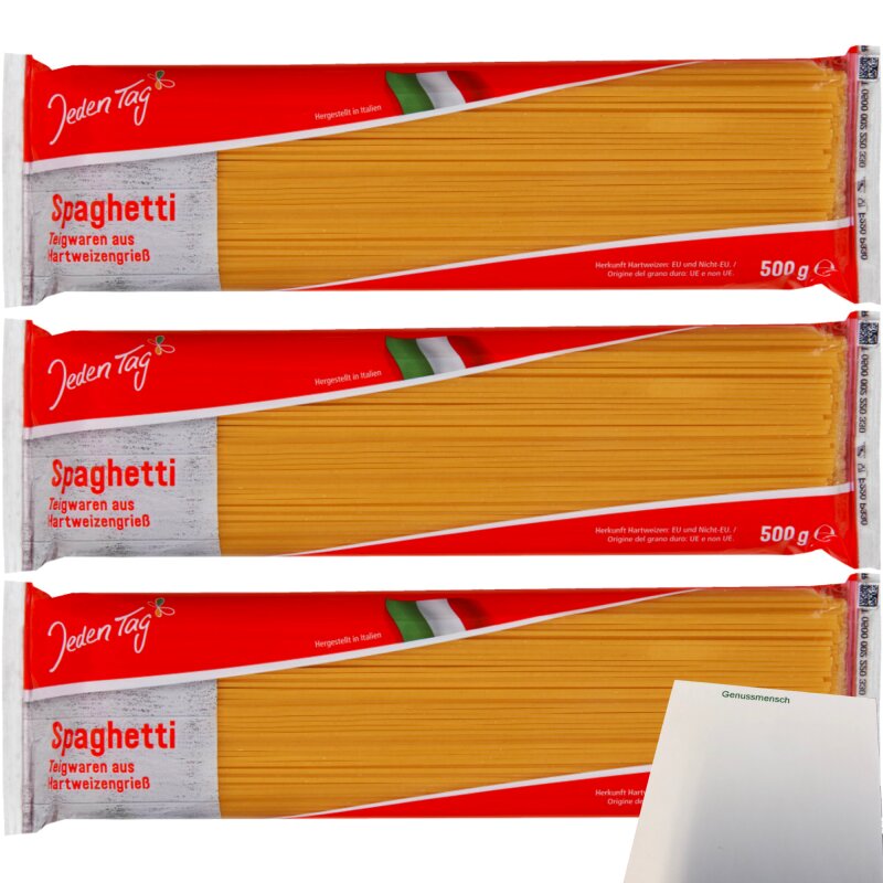 Jeden Tag Spaghetti Hartweizen-Nudeln 3er Pack (3x500g Packung) + usy