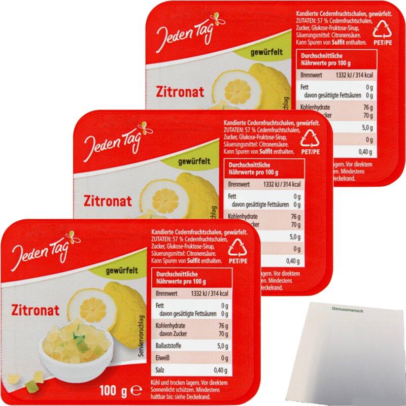 Jeden Tag Citronat Kandierte Zitronenschalen 3er Pack (3x100g Packung