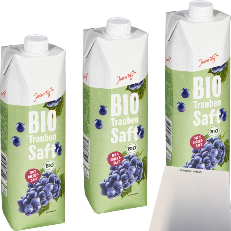 Jeden Tag Bio Traubensaft 3er Pack (3x1l Packung) + usy Block