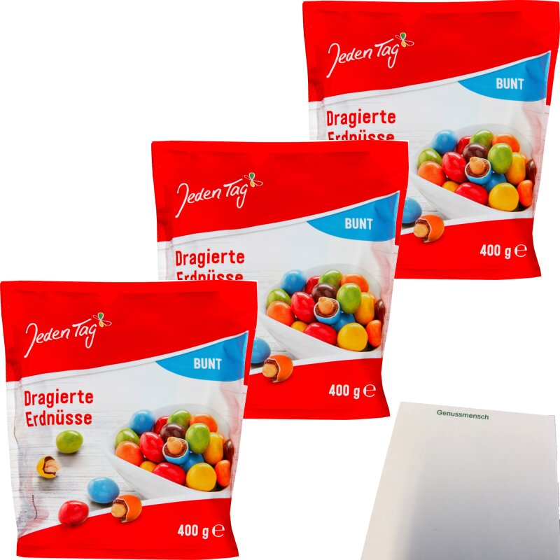 Jeden Tag Dragierte Erdnüsse bunt 3er Pack (400g Packung) + usy Block
