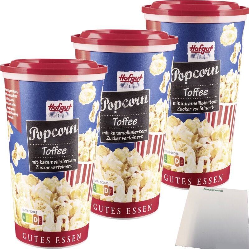Hofgut Popcorn Toffee Becher 3er Pack (3x100g Becher) + usy Block