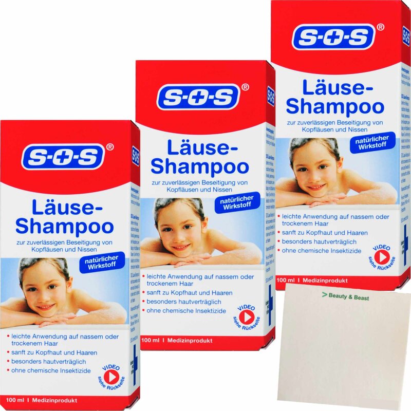 SOS Kinder Läuse Shampoo Befreit von Kopfläusen und Nissen 3er Pack