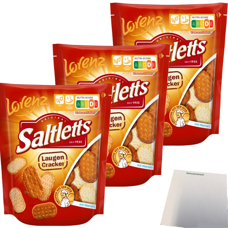 Lorenz Saltletts Laugen Cracker mit Meersalz 3er Pack (3x150g Beutel)