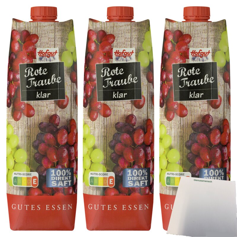 Hofgut Rote Traube Direktsaft 3er Pack (3x1l Packung) + usy Block