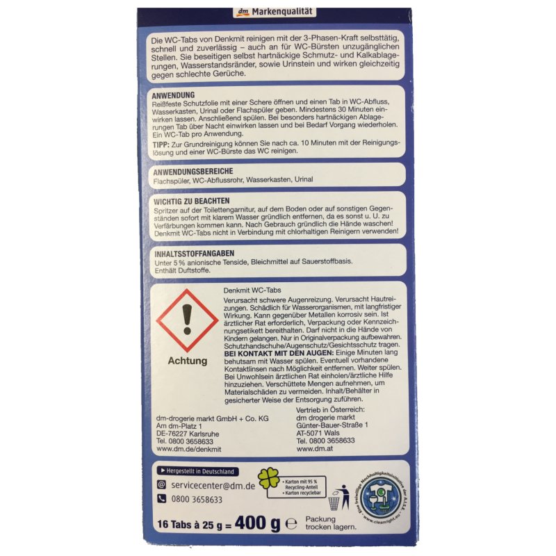 Denk Mit Wc-Tabs mit 3 Phasen Kraft (400g, 16 Tabs)