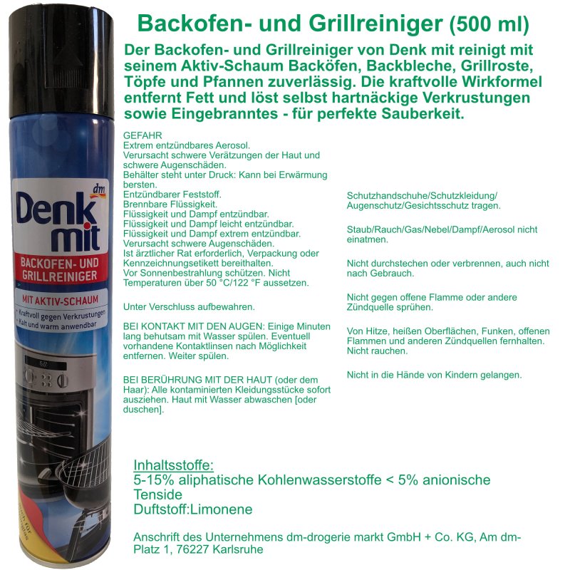 Denkmit Backofen- und Grillreiniger (500ml Sprühflasche)