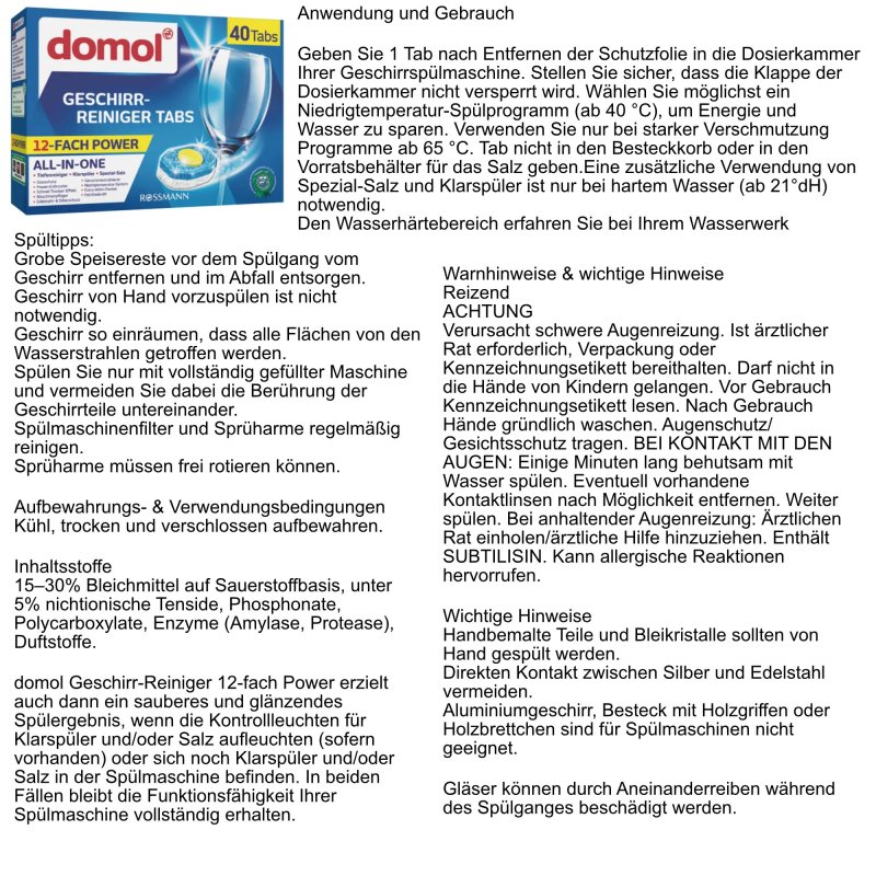 domol Geschirr-Reiniger-Tabs 12-fach Power (40 Tabs)