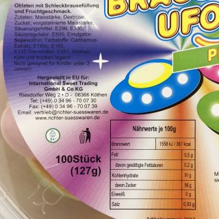 Bunte Super Brause Ufos aus Esspapier Saueroblaten. 100 Stück, 127 g.