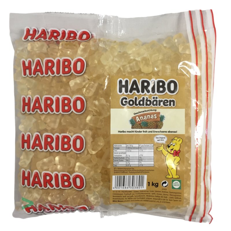 Haribo Goldbären Ananas (1kg Beutel Gummibärchen weiß) sortenrein